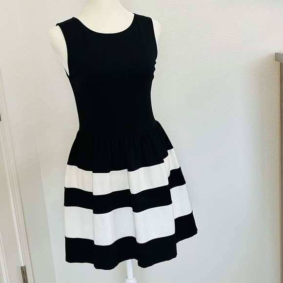 Bar III | Dresses | Bar Iii Black White Stretch Sleeveless Fit Flare ...